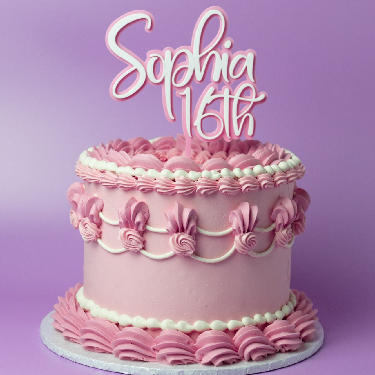 Vintage Style Cake - Custom Piping & Acrylic Toppers | Cake Me Crazy